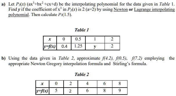 a) Let P3(x) (ax3+bx2+cx+d) be the interpolating polynomial for the ...