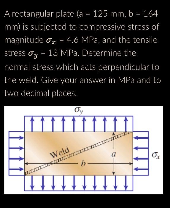 A rectangular plate (a = 125 mm, b = 164 mm) is subjected to ...