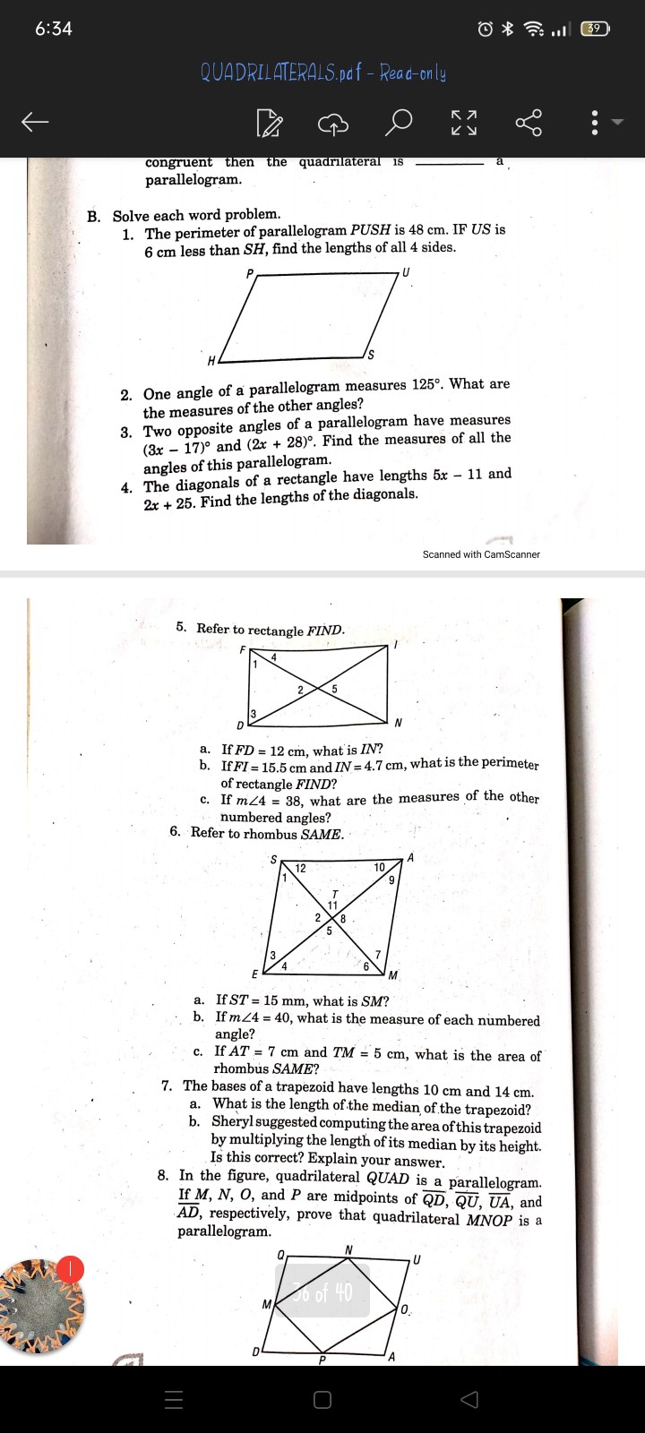 SOLVED: 6:34 ??) * ?? , 39 RUADRILATERALS.pdf - Read-only congruent then the quadrilateral is ...