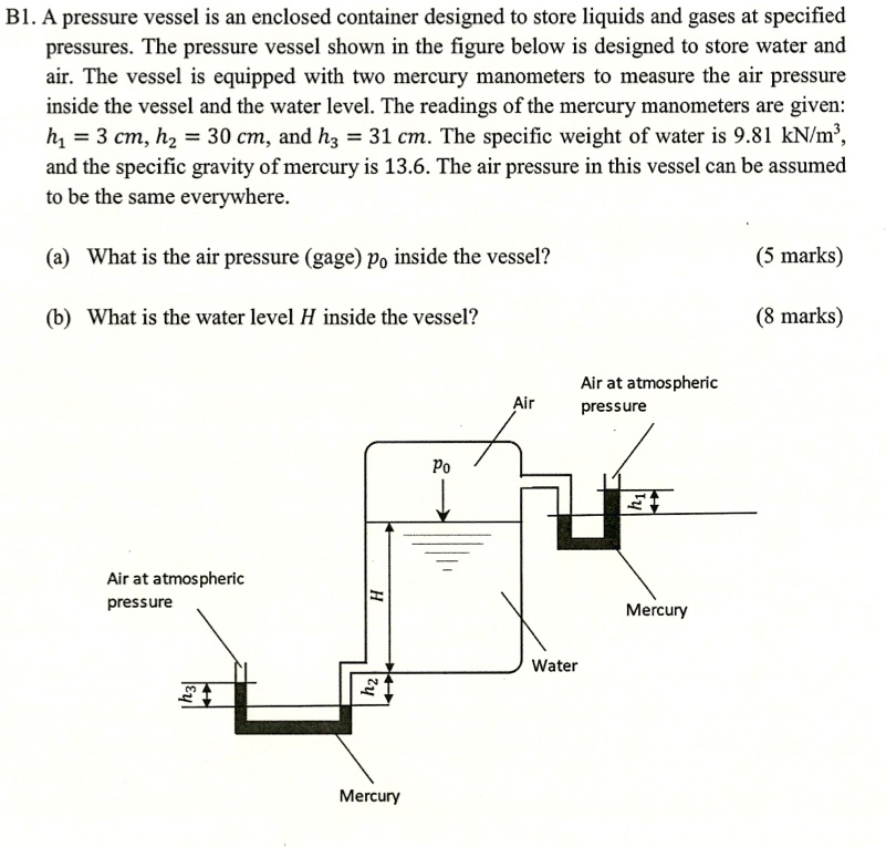 B1. A pressure vessel is an enclosed container designed to store ...