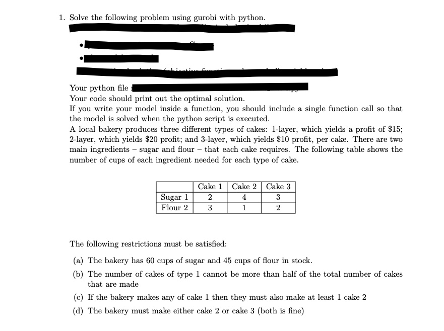 Video Solution Solve The Following Problem Using Gurobi With Python Your Python File Should 4429