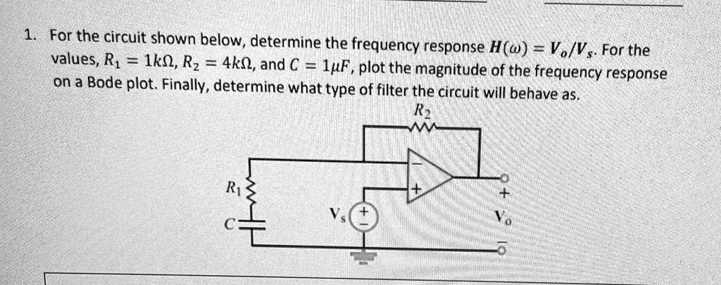 1. For the circuit shown below, determine the frequency response H(ω) = Vo / Vs. For the values ...
