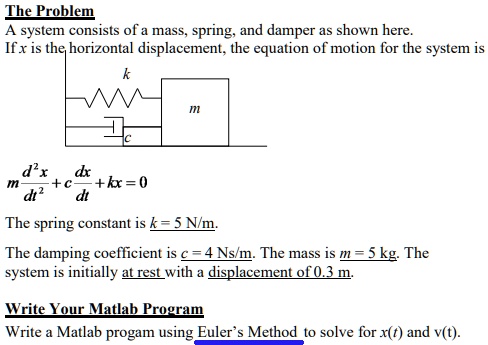 SOLVED: The Problem A system consists 0f a mass, spring; and damper as ...