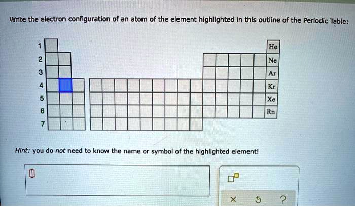 Solved Write The Electron Configuration Of An Atom Of The Element Highlighted In This Outline