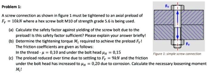 Problem 1: A screw connection as shown in figure 1 must be tightened to ...