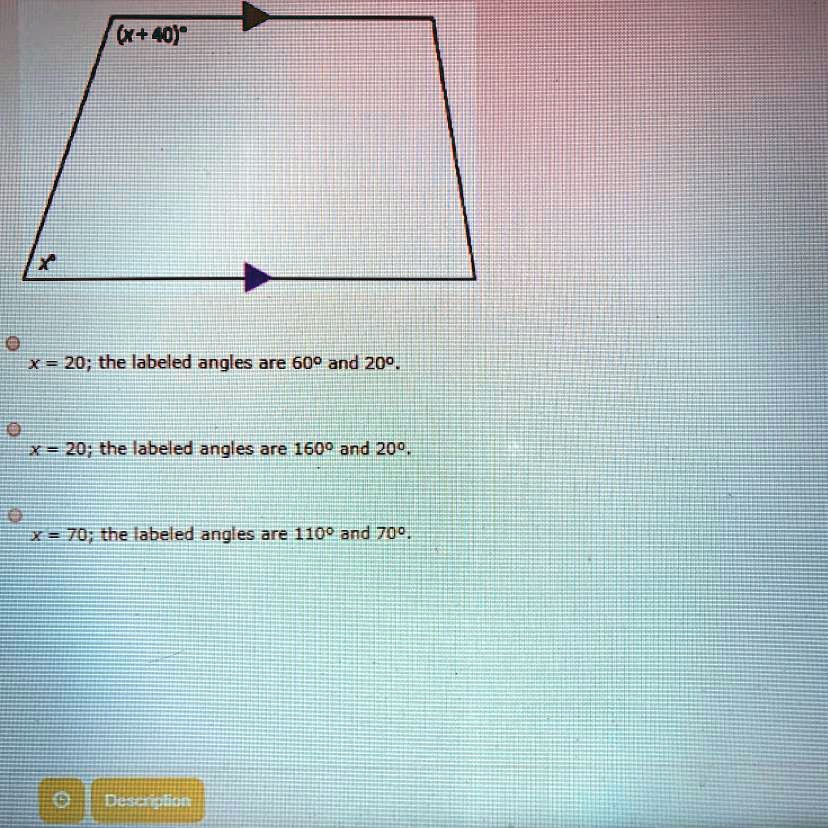 (x+40) x = 20; the labeled angles are 60° and 20°. x = 20;...