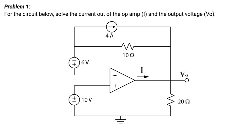 SOLVED: Problem 1: For the circuit below, solve the current out of the op amp (i) and the output ...