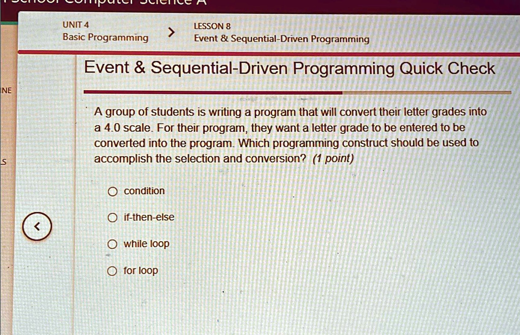 Solved Unit 4 Lesson 8 Basic Programming Event Sequential Driven Programming Event Sequential