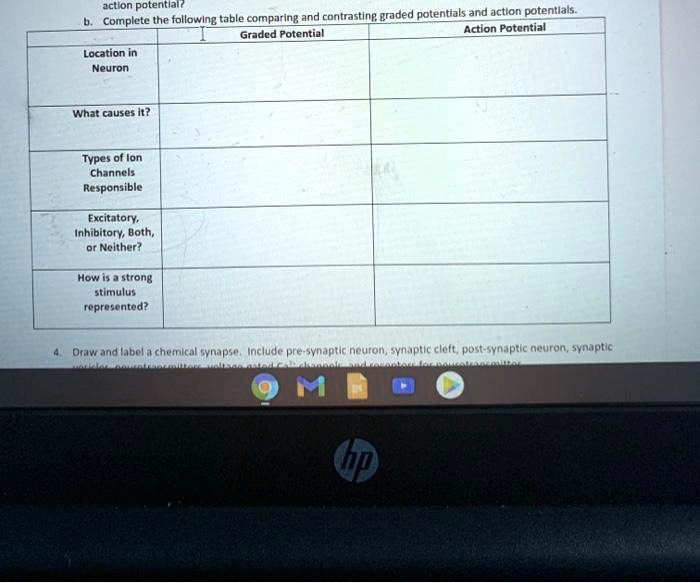 action potential? b. Complete the following table comparing and ...