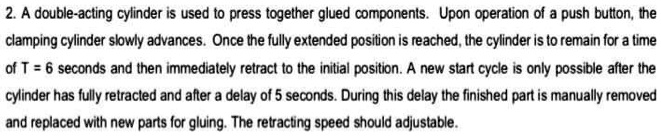 A double-acting cylinder is used to press together glued components. Upon operation of a push ...