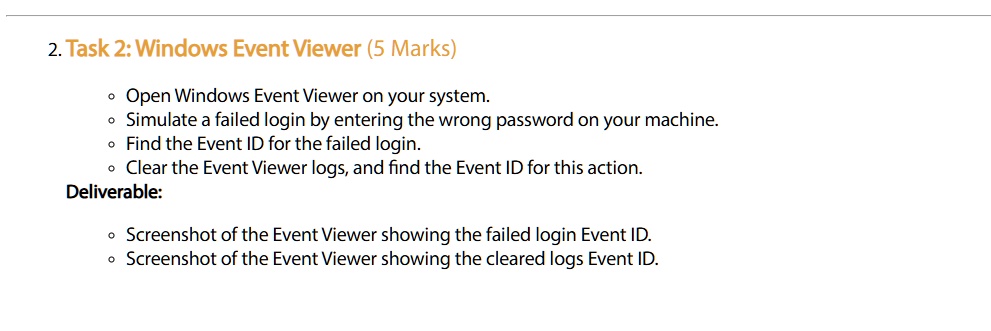 2 Task 2 Windows Event Viewer 5 Marks Open Windows Event Viewer On Your