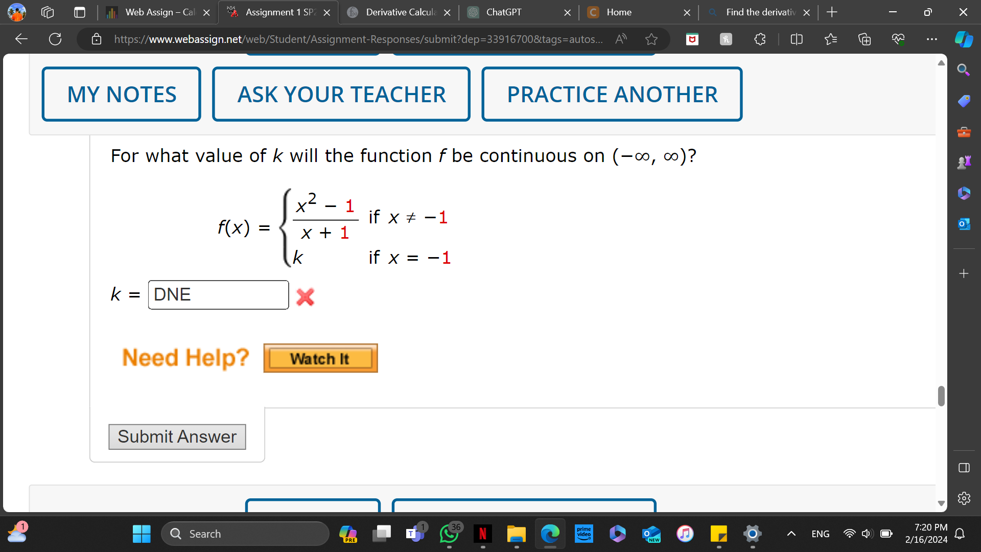 MY NOTES ASK YOUR TEACHER PRACTICE ANOTHER For what value of k will the ...
