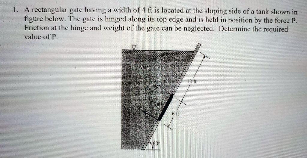 1. A rectangular gate having a width of 4 ft is located at the sloping side of a tank shown in ...