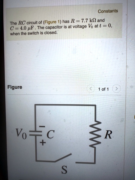 SOLVED: Constants The RC circuit of (Figure 1) has R = 7.7 kf? and C =4.0 pF The capacitor is at ...