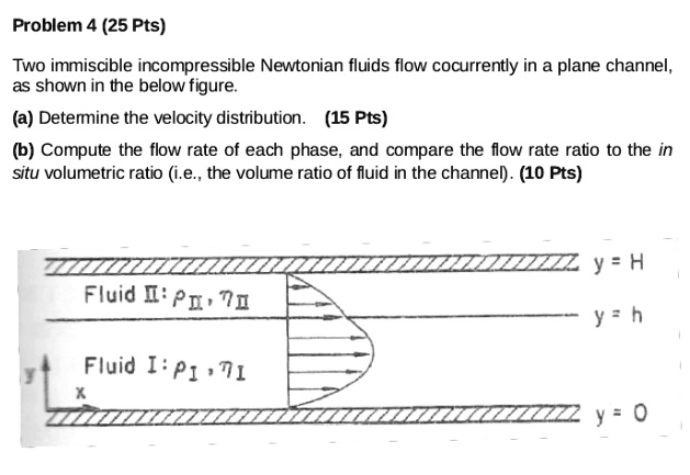 SOLVED: Problem 4 - Two immiscible incompressible Newtonian fluids flow ... SOLVED: Problem 4 - Two immiscible incompressible Newtonian fluids flow ...