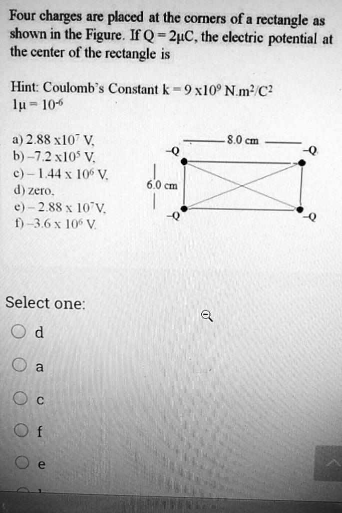 four charges are placed at the corners ofa rectangle as shown in the ...