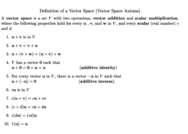 Solved Definition Of A Vector Space Vector Space Axioms A Vector