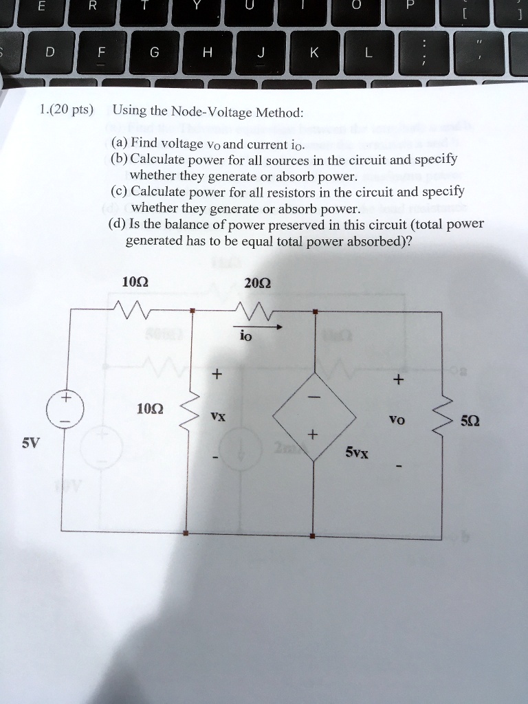 SOLVED: 1.(20 pts) Using the Node-Voltage Method a) Find voltage vo and current io. (b ...