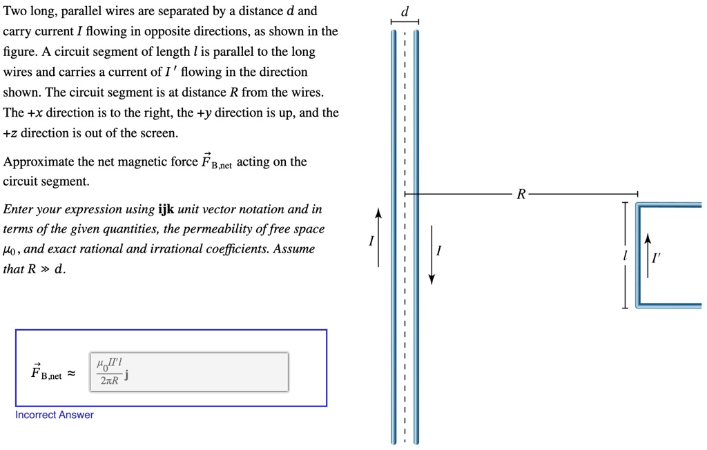 two long parallel wires are separated by a distance d and carry current ...