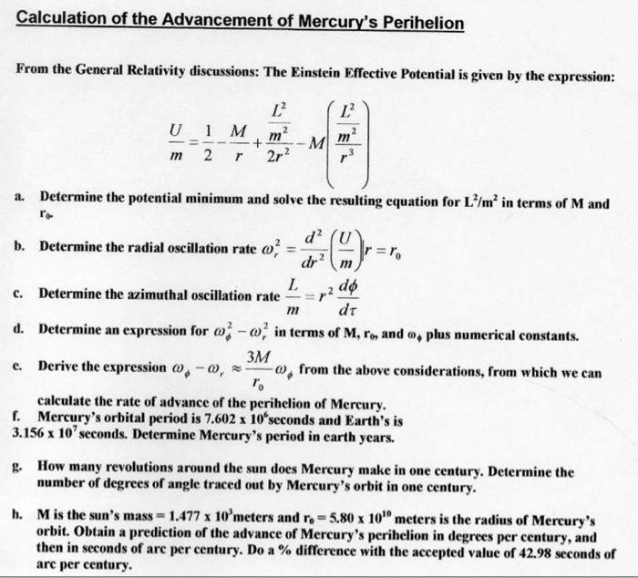 Calculation of the advancement of mercurys perihelion from...