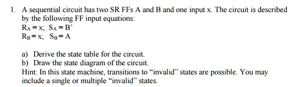 SOLVED: A sequential circuit has two SR FFs A and B and one input x. The circuit is described by ...