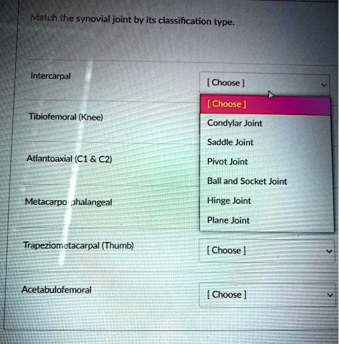 Match the synovial joint by its classification type. Intercarpal ...