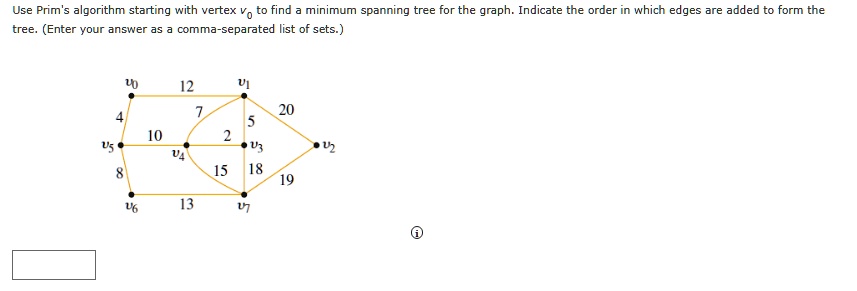 SOLVED: Use Prim's algorithm starting with vertex v, to find a minimum ...