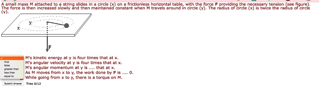 small mass m attached to string slides in a circle x on frictionless horizontal table with the ...