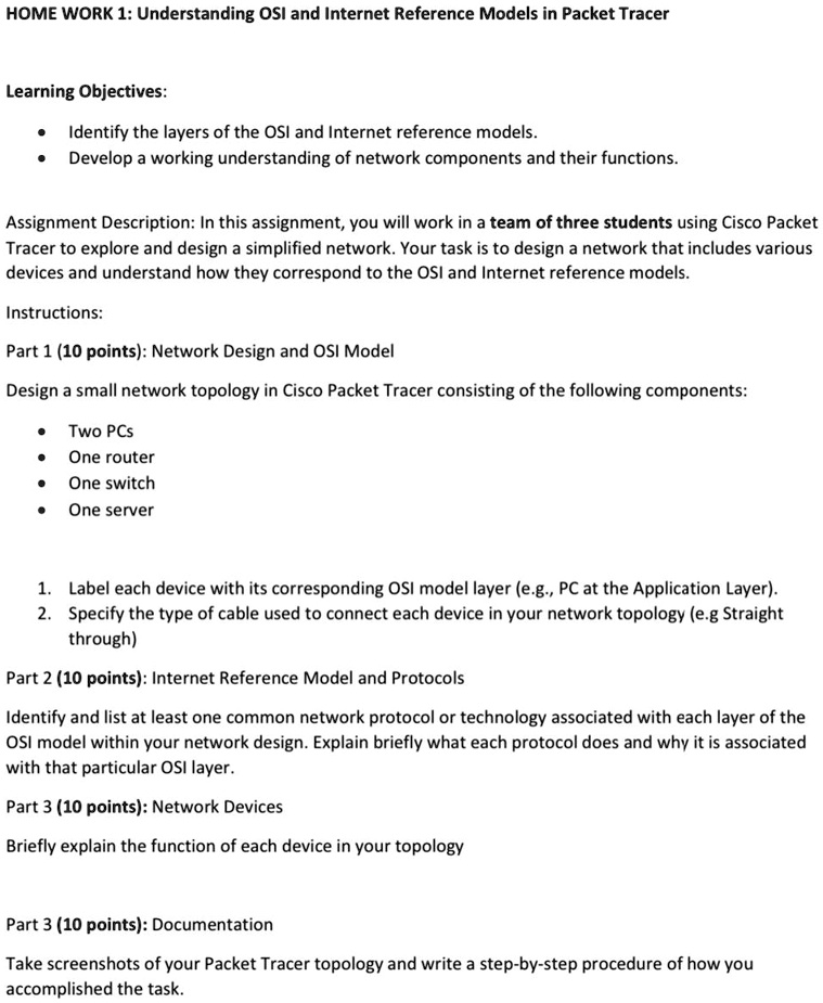 SOLVED: HOMEWORK 1: Understanding OSI and Internet Reference Models in Packet Tracer Learning ...