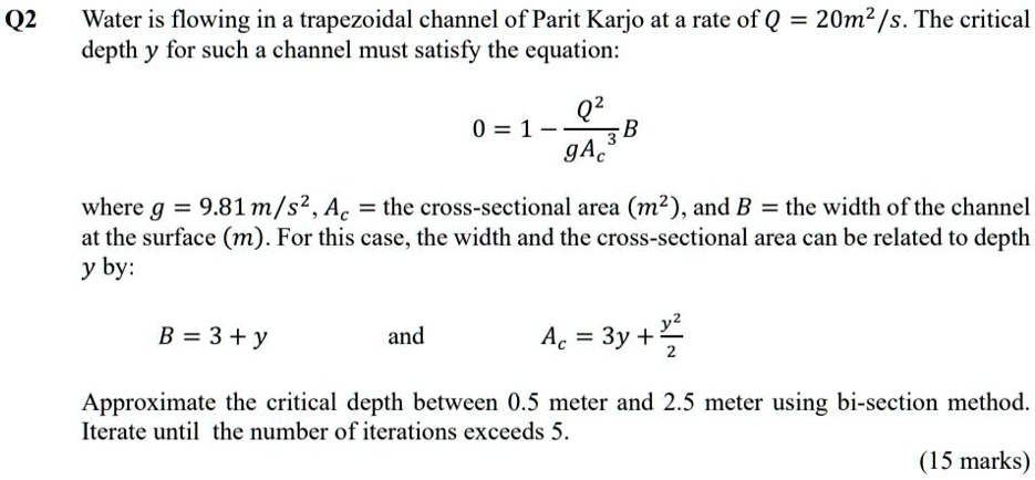 Q2 water is flowing in a trapezoidal channel of parit karjo...