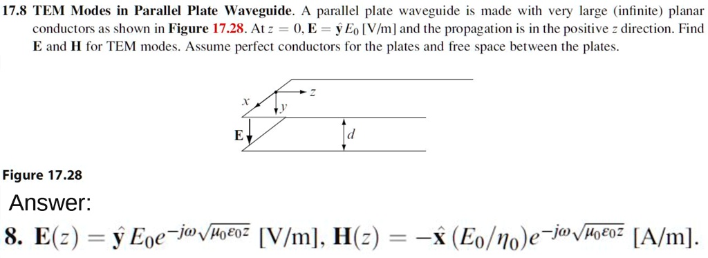 17.8 TEM Modes in Parallel Plate Waveguide. A parallel plate waveguide is made with very large ...