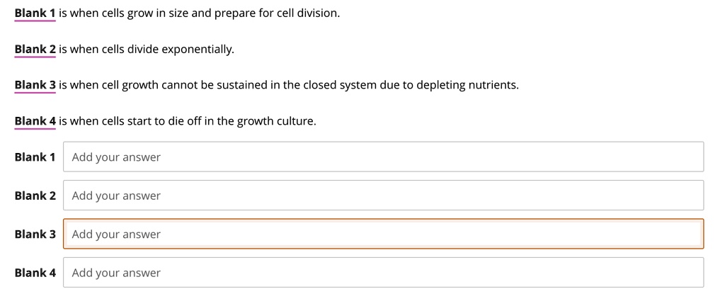 SOLVED: Texts: Help ASAP Blank 1 is when cells grow in size and prepare ...