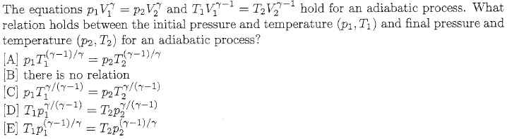 SOLVED: The equations p1 V? PzVz and TiV =TVz bold for an adiabatic ...