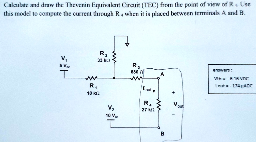 Calculate and draw the Thevenin Equivalent Circuit (TEC) from the point ...