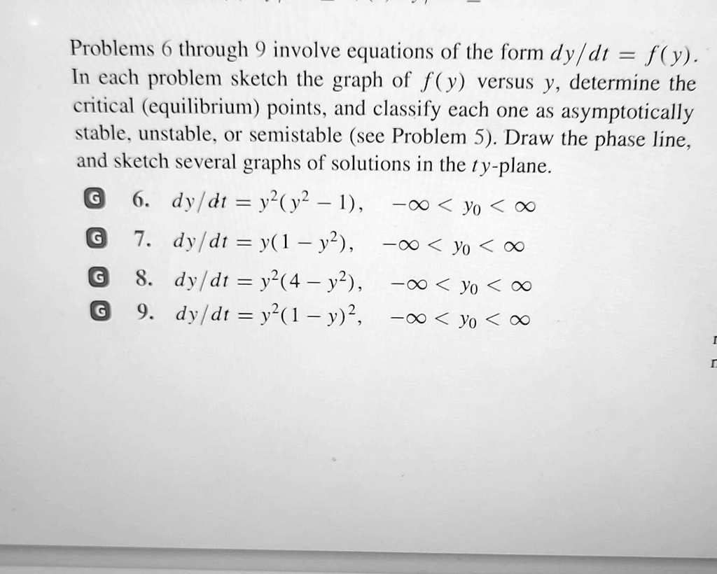 problems 6 through 9 involve equations of the form dydt fy in each ...