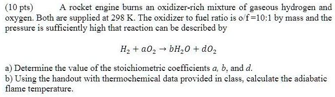 (10 pts) A rocket engine burns an oxidizer-rich mixture of gaseous ...