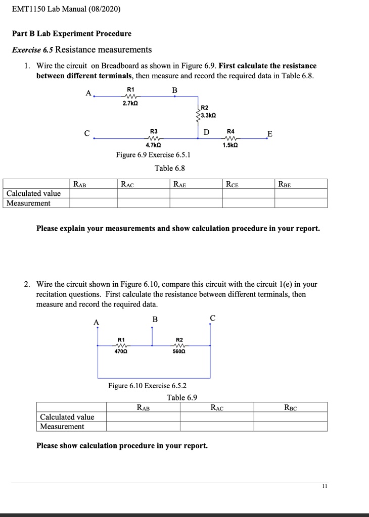 EMT1150 Lab Manual (08/2020) Part B Lab Experiment Procedure Exercise 6 ...