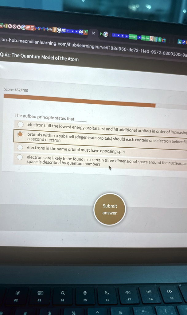 quiz the quantum model of the atom score 467700 the aufbau principle ...