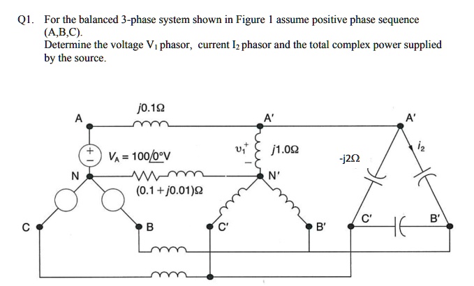 SOLVED: Q1. For the balanced 3-phase system shown in Figure 1, assuming a positive phase ...