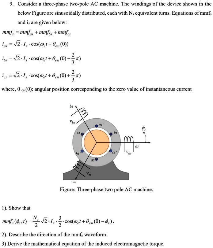 SOLVED: 9. Consider a three-phase two-pole AC machine. The windings of ...
