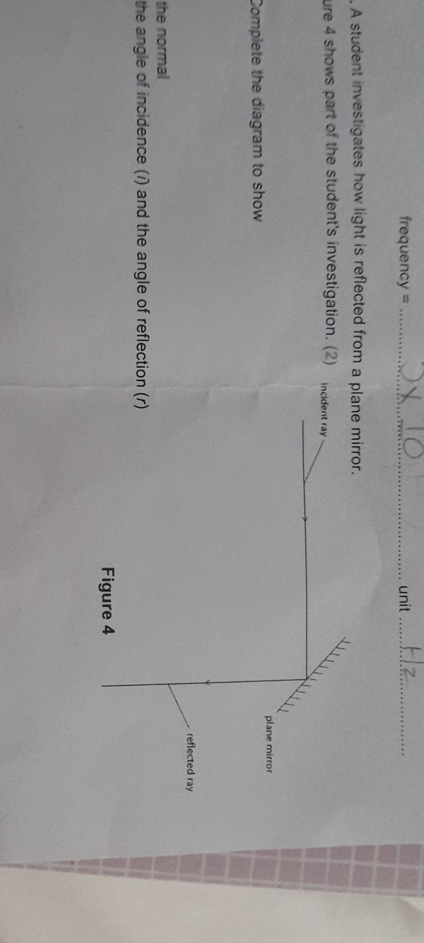 frequency = unit 5 z A student investigates how light is reflected from ...