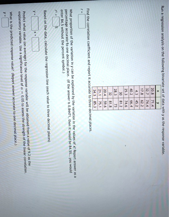 SOLVED: Run regression analysis . the [ bivanate 20.8 data Based enter ...