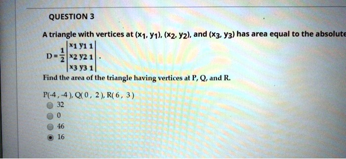 SOLVED: A triangle with vertices at (X1, Y1) (X2, Y2) and (X3, Y3) has ...