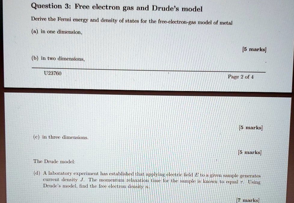 question 3 free electron gas and drudes model derive the fermi energy ...