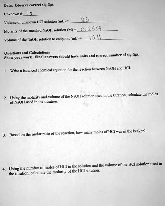SOLVED:Data Observe corrcct sig lgs: Unknown LL Volumc of unknown HCI ...