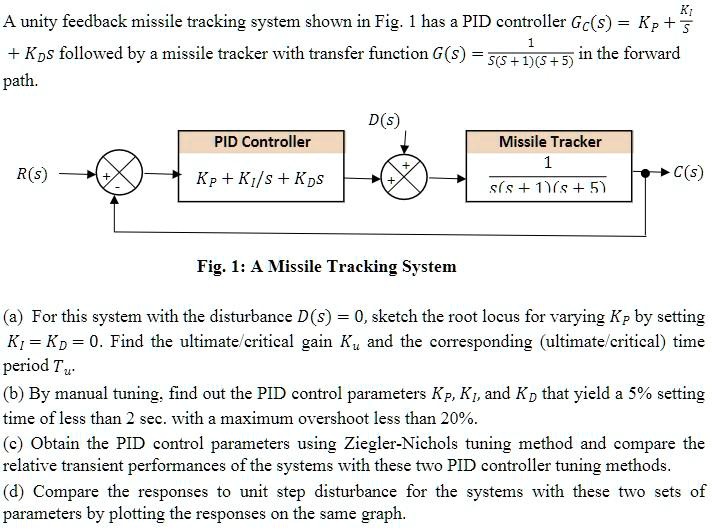 SOLVED: A unity feedback missile tracking system shown in Fig. 1 has a PID controller Gc(s) = Kp ...