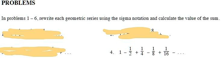SOLVED: PROBLEMS problems 1 6 rewrite each geometric series using the ... SOLVED: PROBLEMS problems 1 6 rewrite each geometric series using the ...