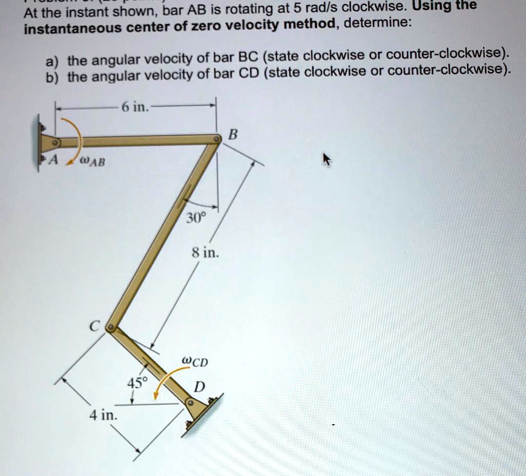 Solved At The Instant Shown Bar Ab Is Rotating At 5 Rad S Clockwise Using The Instantaneous