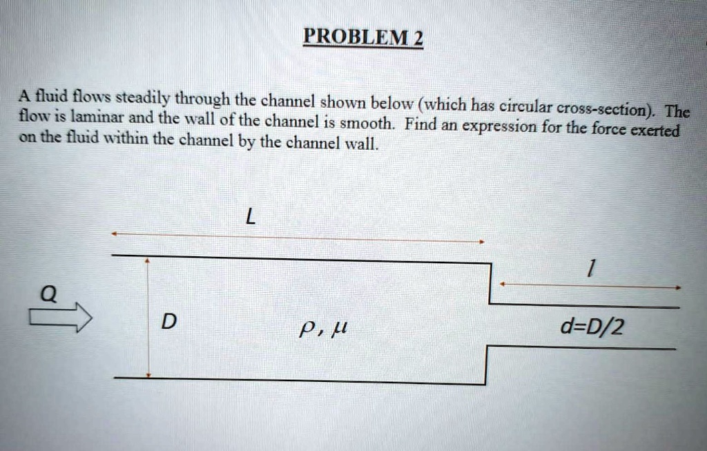 SOLVED: PROBLEM2 A fluid flows steadily through the channel shown below ...
