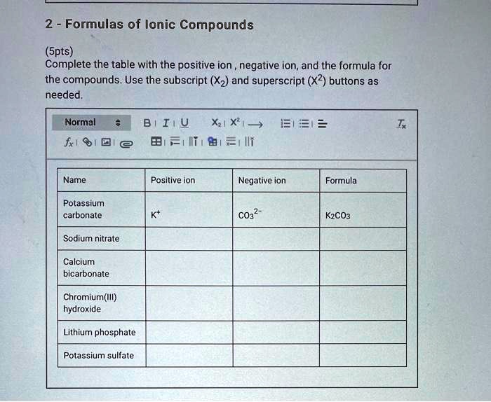 formulas of ionic compounds spts complete the table with the positive ...